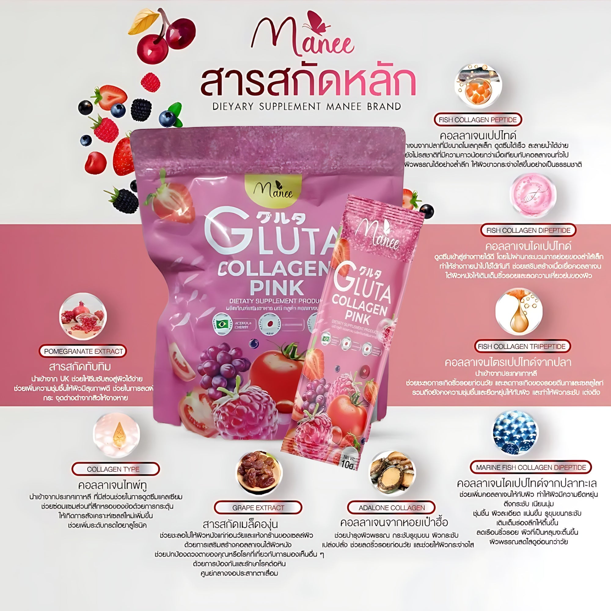 Manee Gluta Collagen Pink – 30 Capsules | Supplément Alimentaire Beaut ...